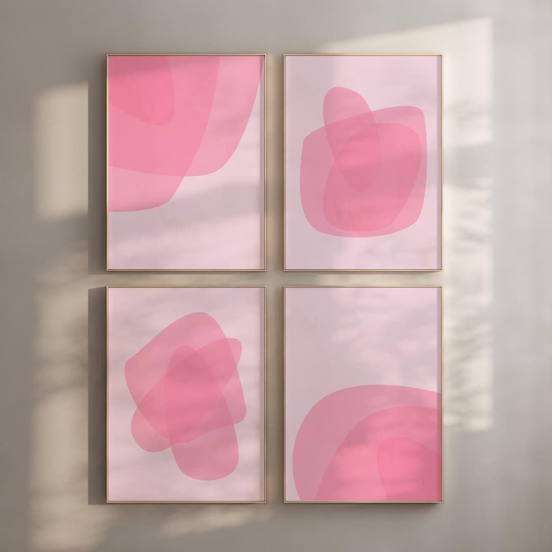 Preppy Abstract Painting Girly Wall Art Set, Trendy Pink Downloadable ...