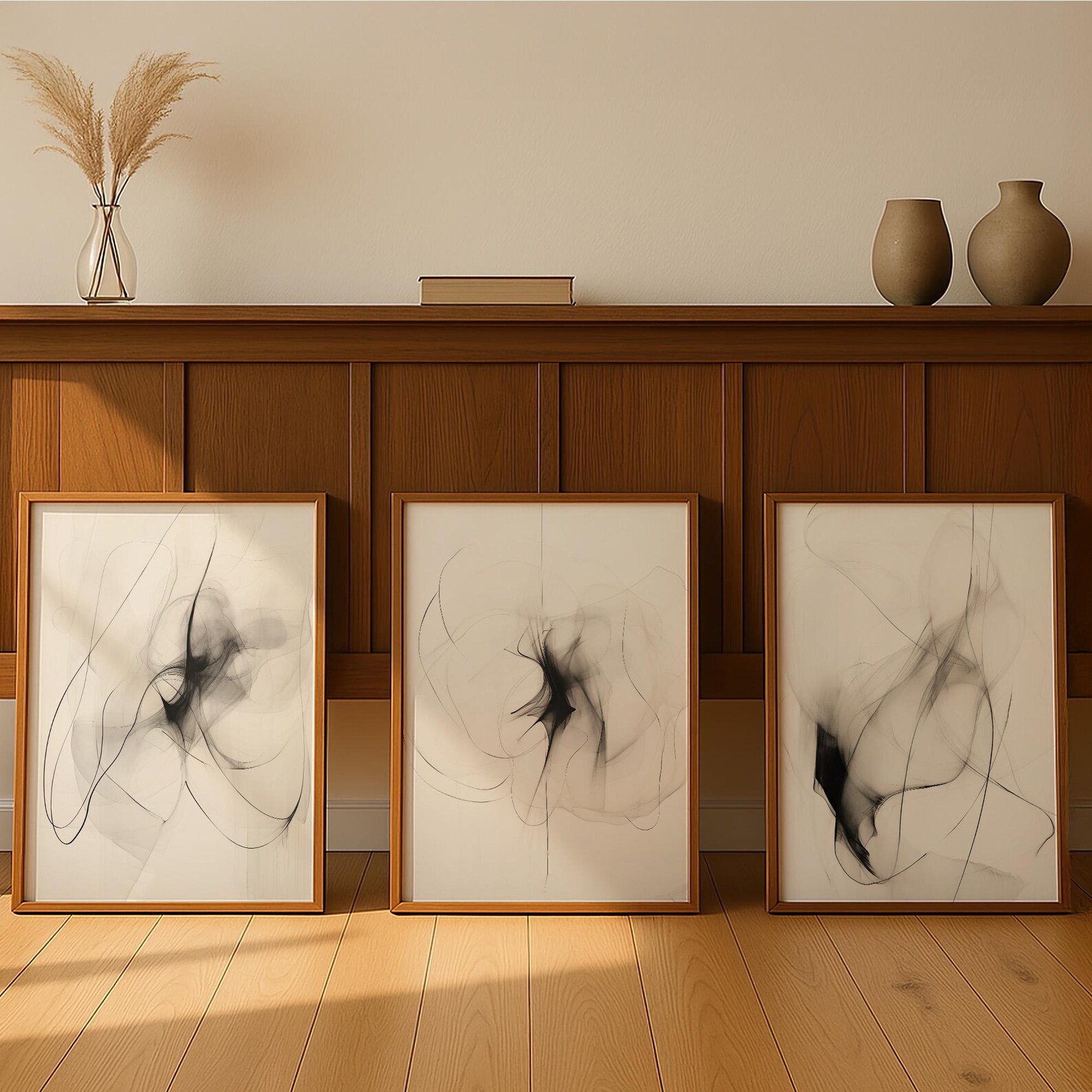 Trending Now 3 Piece Black & White Abstract Printable Wall Art ...
