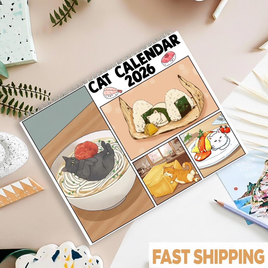 2026 Cat in Japanese Food Wall Calendar, Kawaii Neko Sushi Ramen ...