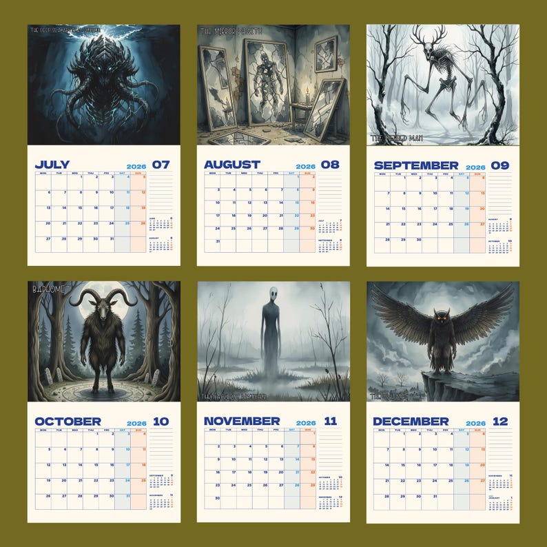 SCP Creature Calendar 2026, Paranormal Horror Art, Creepy Supernatural ...