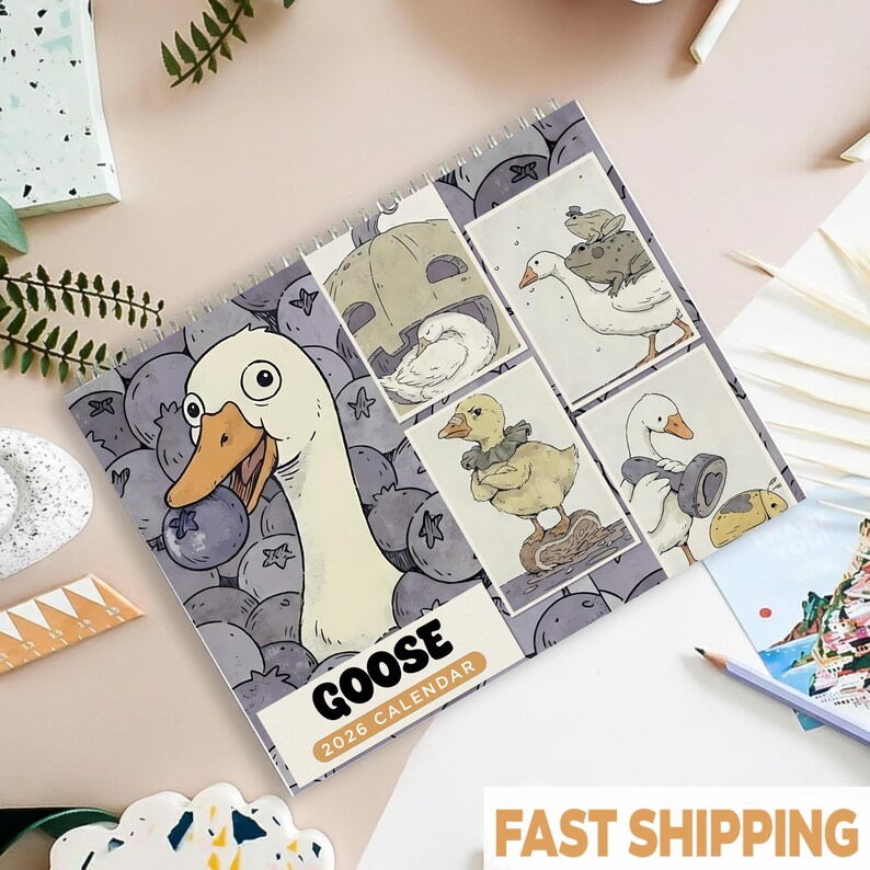 Funny Goose Calendar 2026, Playful Goose Illustrations, Cute Animal ...