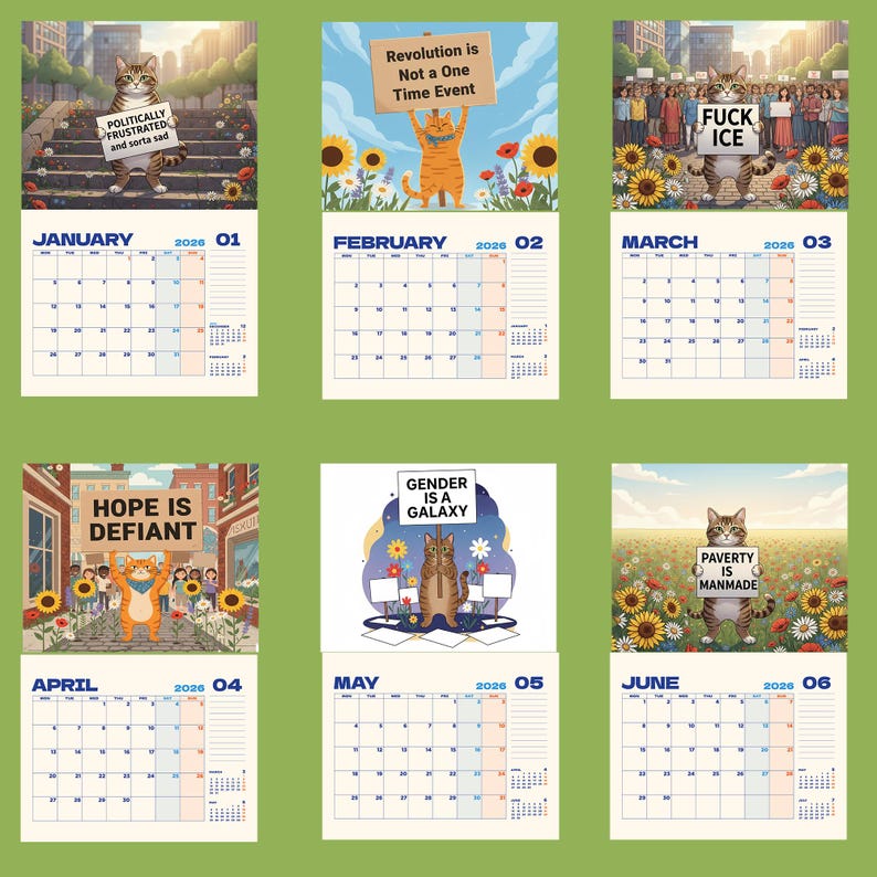 Leftist Cat Anti-donald Trump 2026 Wall Calendar, Political Satire Cat ...