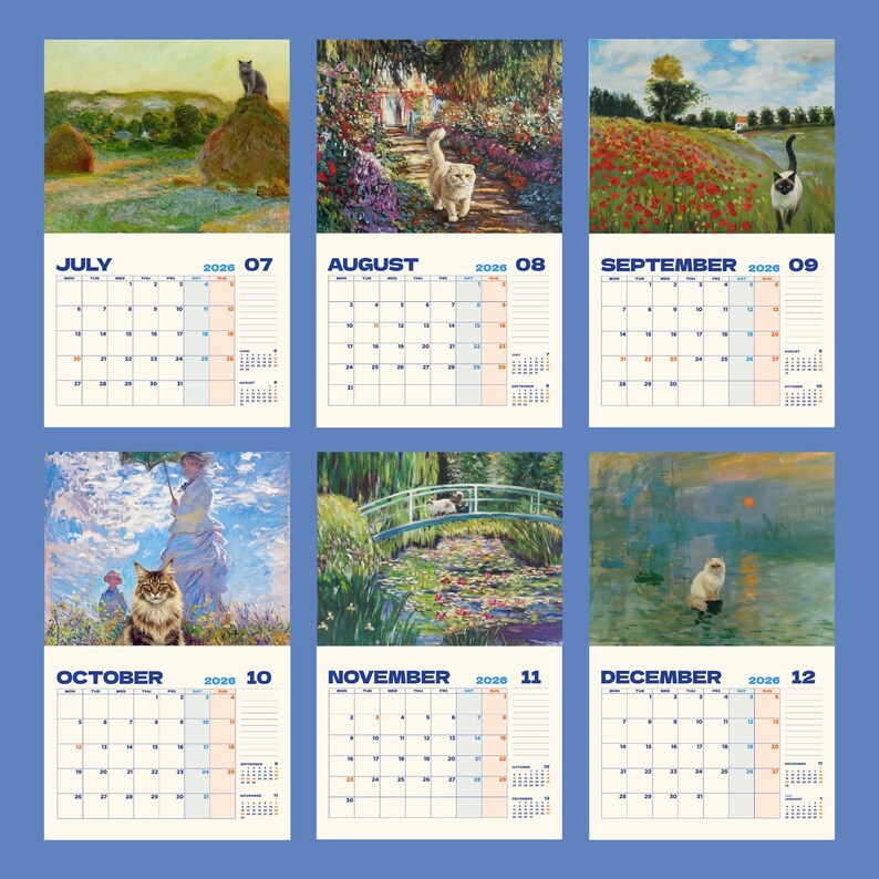 Claude Monet Cat 2026 Wall Calendar | Cats in Famous Paintings | Gift ...