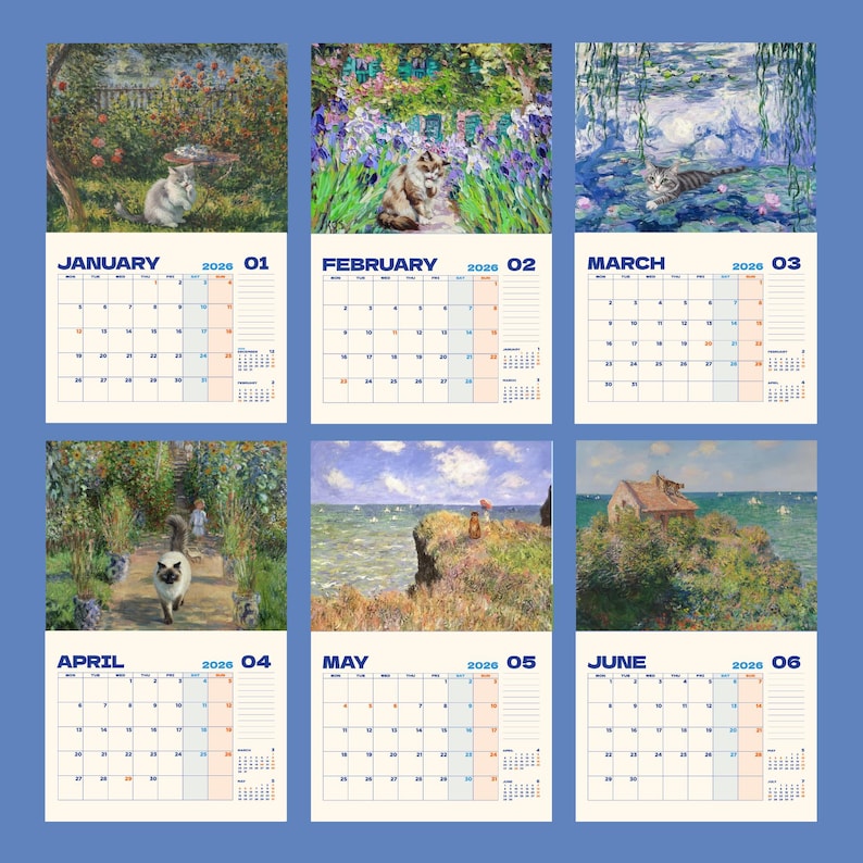 Claude Monet Cat 2026 Wall Calendar | Cats in Famous Paintings | Gift ...