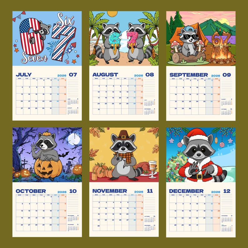Raccoon Six Seven Calendar, Gen Z Meme Monthly Planner, Children Wall ...