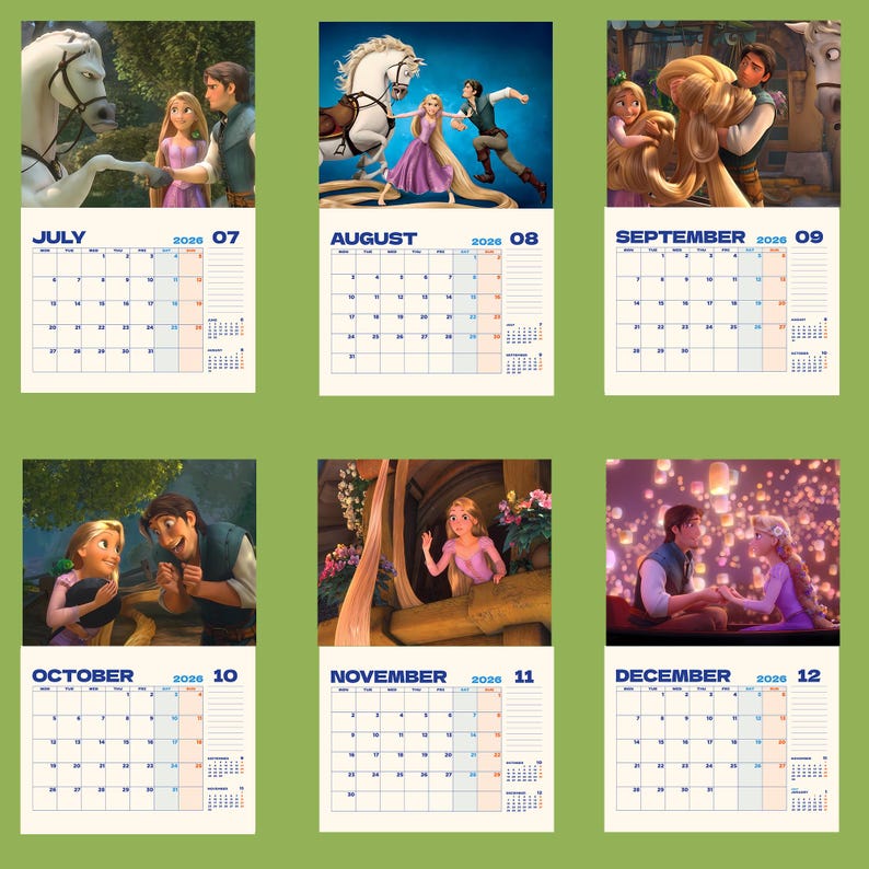 Rapunzel Princess 2026 Wall Calendar, Disney Tangled Fairytale Art ...