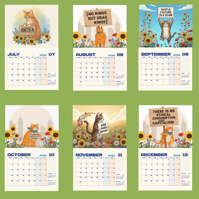 Leftist Cat Anti-donald Trump 2026 Wall Calendar, Political Satire Cat ...
