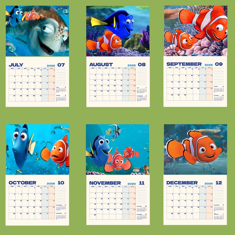 Finding Nemo 2026 Wall Calendar, Pixar Ocean Adventure Cartoon Art ...
