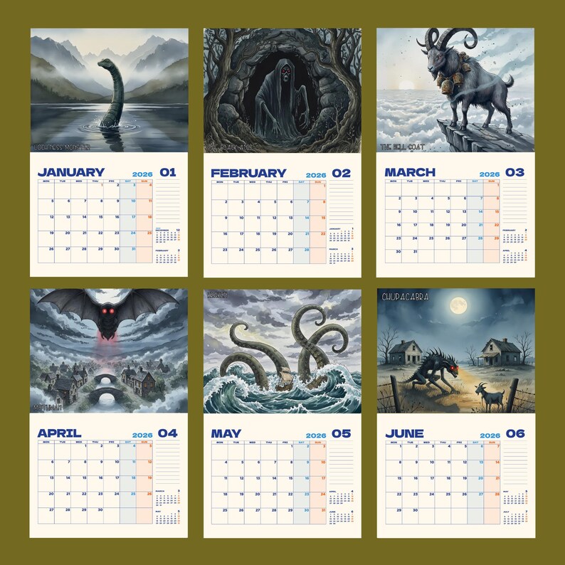 SCP Creature Calendar 2026, Paranormal Horror Art, Creepy Supernatural ...
