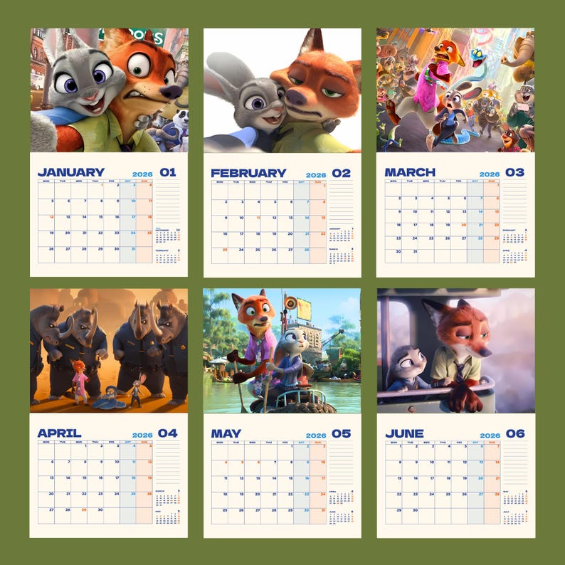 Zootopia 2026 Calendar, Zootopia Monthly Wall Calendar, 2026 Zootopia ...