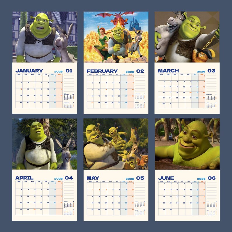 Pixar Shrek Wall Calendar 2026, Fairy Tales Monthly Planner, Bedroom ...