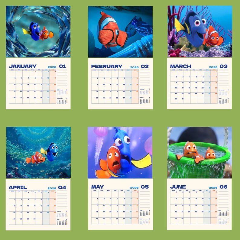 Finding Nemo 2026 Wall Calendar, Pixar Ocean Adventure Cartoon Art ...