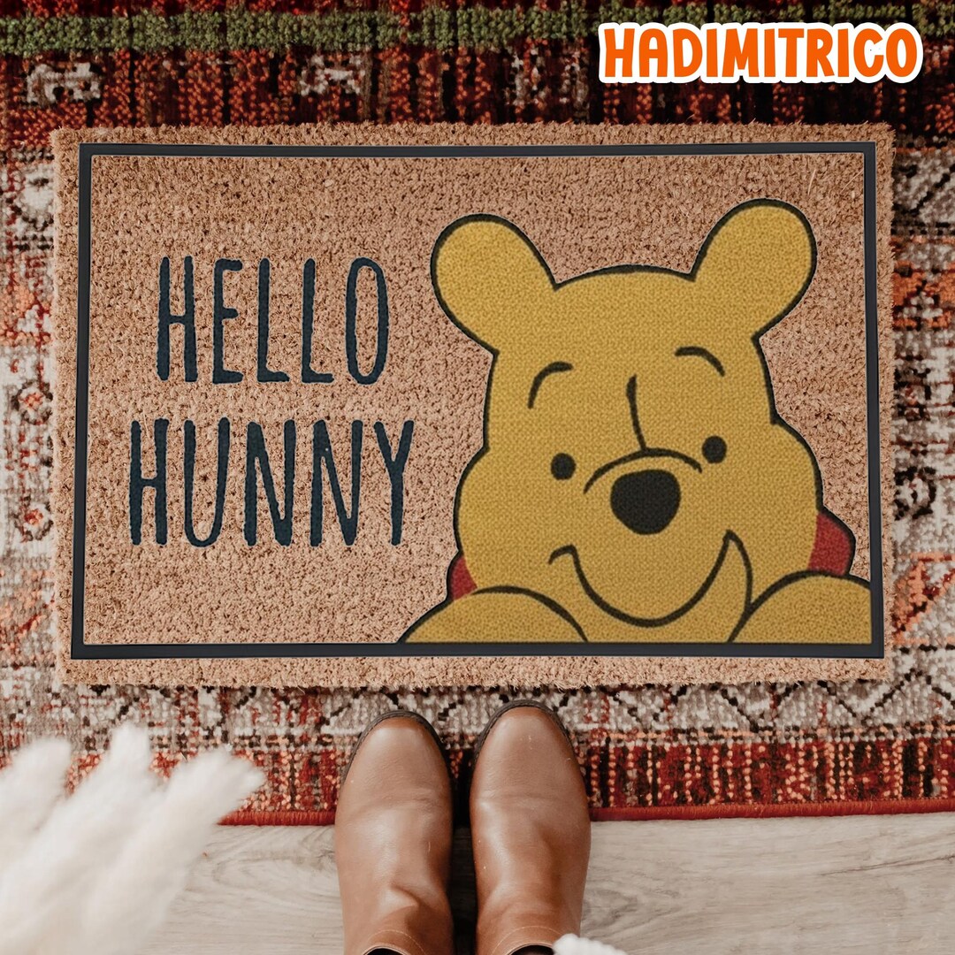 Hello Hunny Pooh Bear Greeting Mat, Winnie the Pooh Door Rug, Disney ...