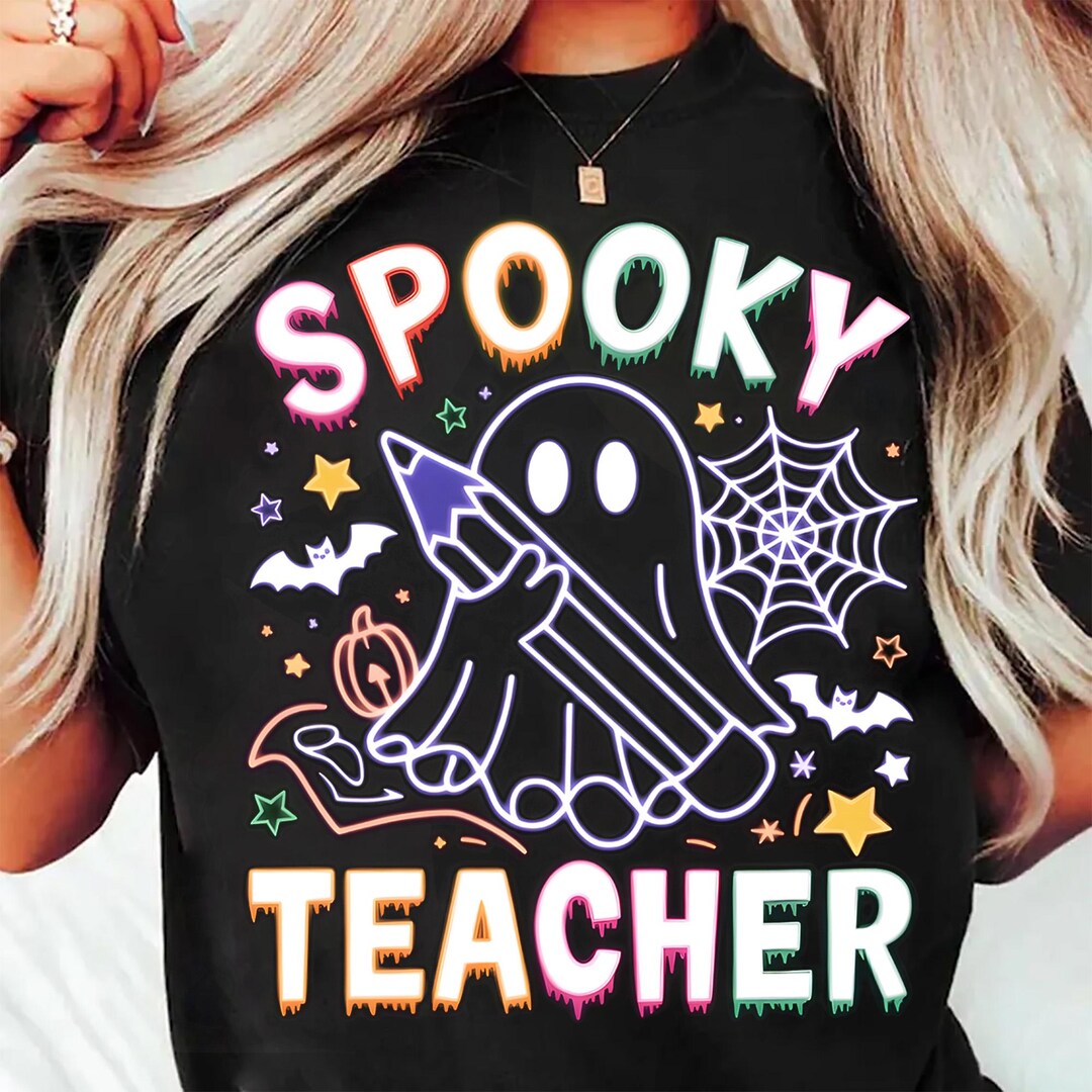 Neon Spooky Teacher Png, Cute Ghost Png, Halloween Neon Png, Spooky ...