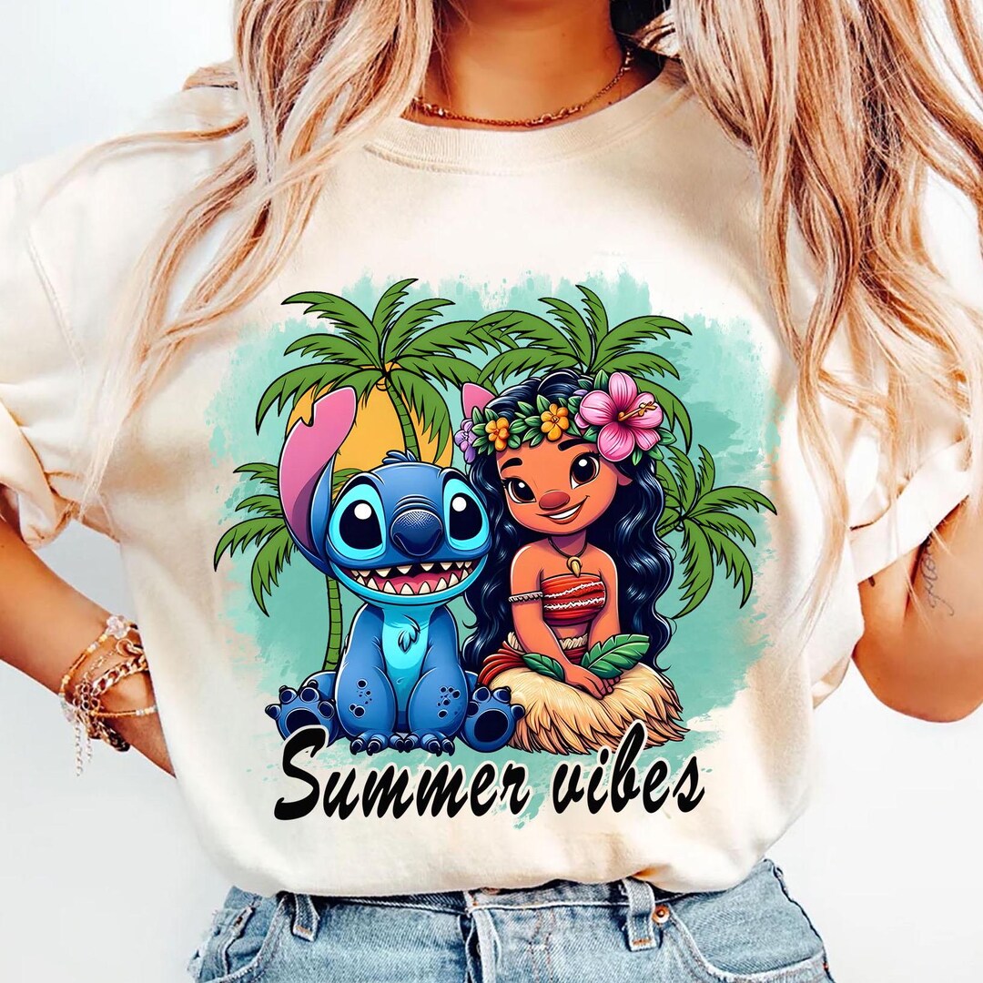 Stitch Summer Vibes PNG, Princess Moana and Stitch on Beach Summer Png ...