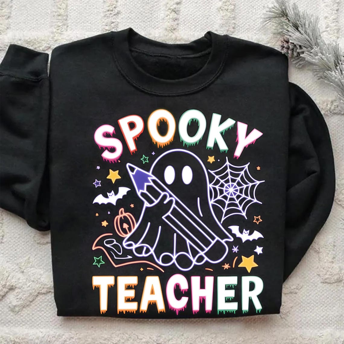 Neon Spooky Teacher Png, Cute Ghost Png, Halloween Neon Png, Spooky ...