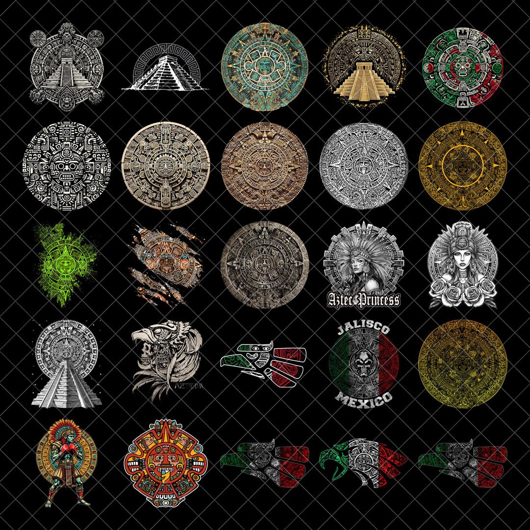 Aztec Mayan Calendar PNG Bundle, Ancient Mexico Warrior Sublimation ...
