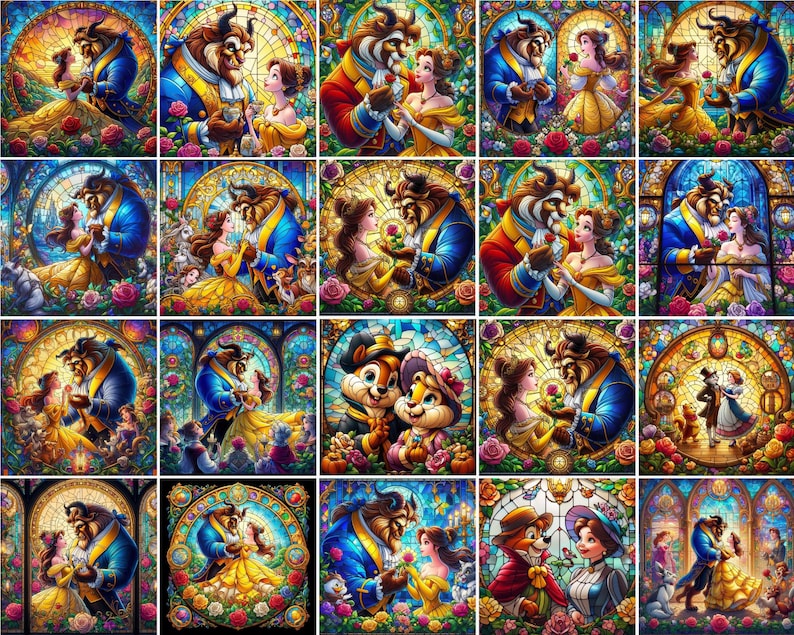 Beauty and the Beast Png Bundle, Beast Design Png, Stained Glass Bundle ...