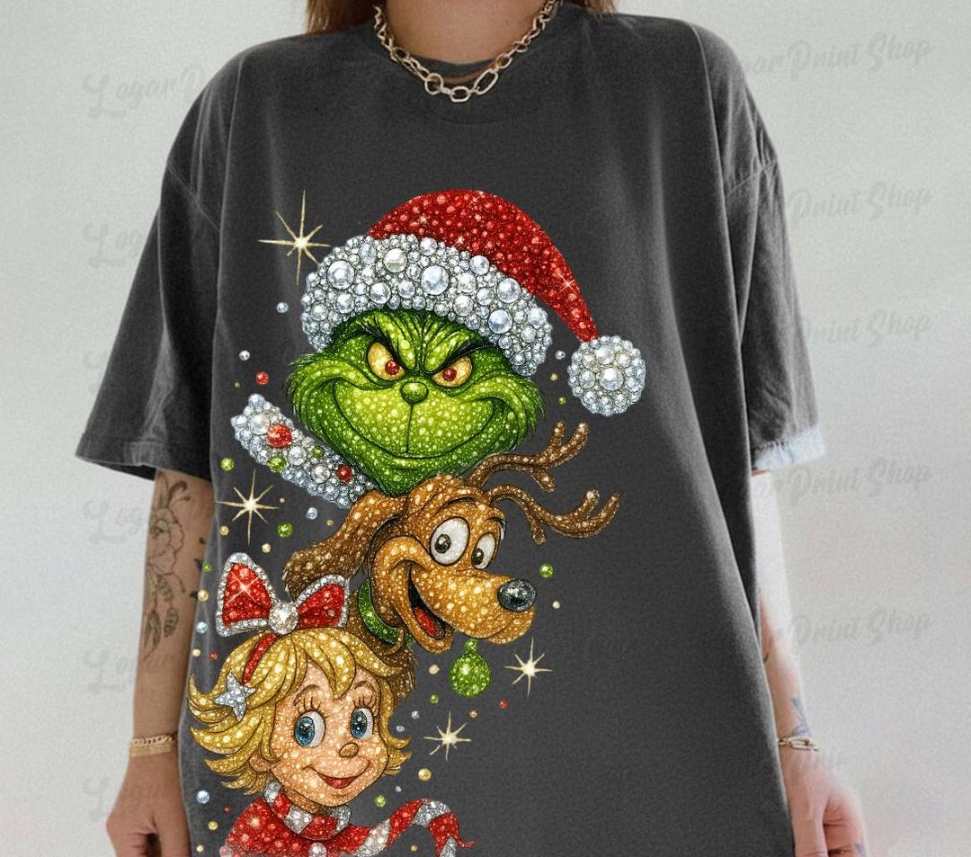 Cute Green Mean Guy With Friends PNG, Rhinestone Green Christmas PNG ...