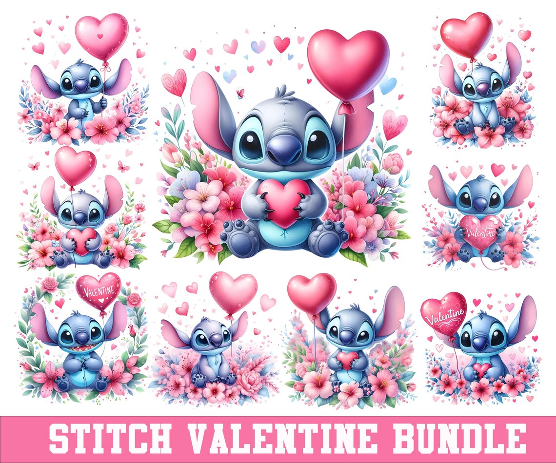 Stitch Valentine's PNG Bundle, Stitch Valentine's Png Clip Art, Stitch ...
