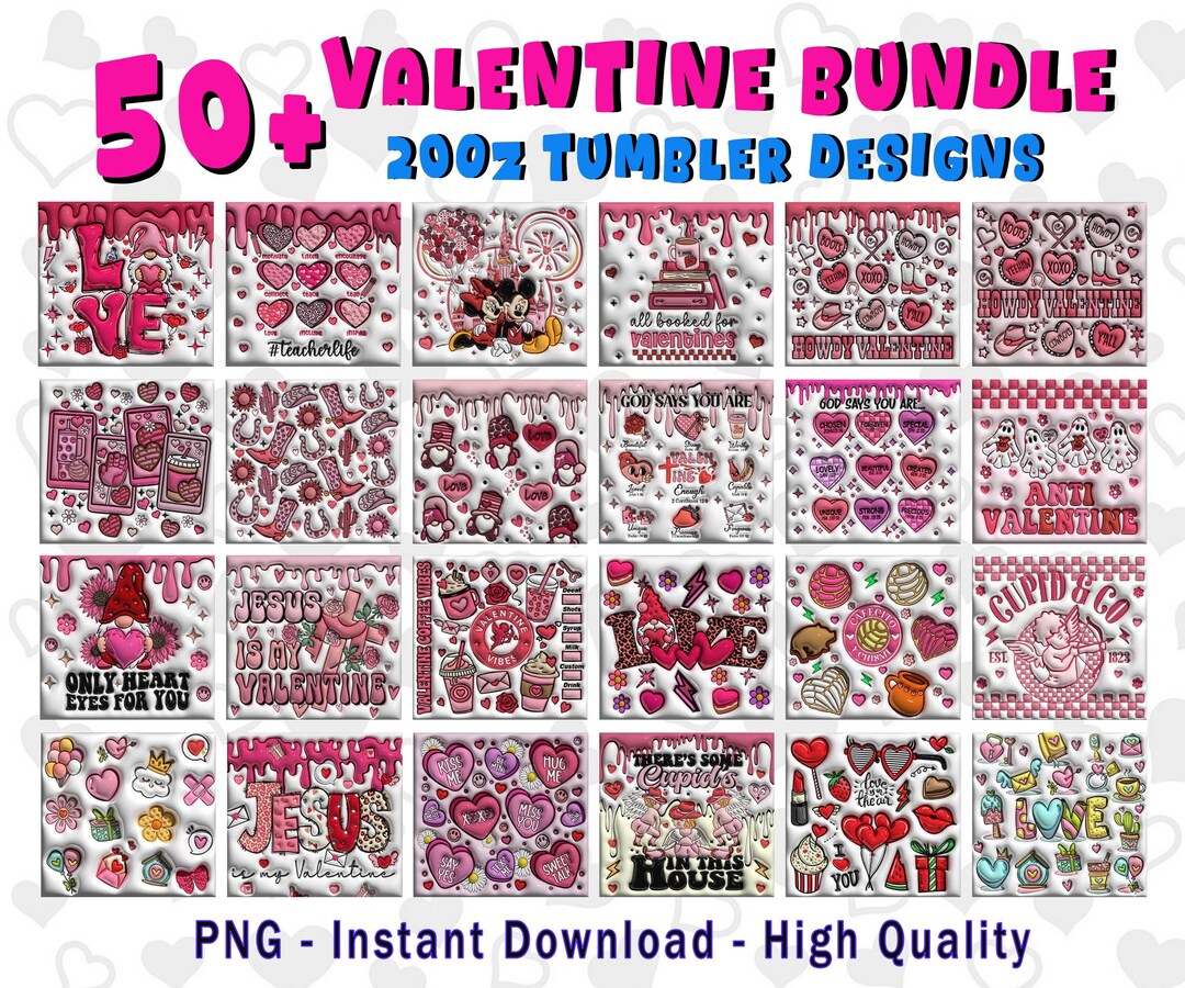 50+ Valentine's 20oz Skinny Tumbler Png Bundle, 3D Valentine's 20oz ...