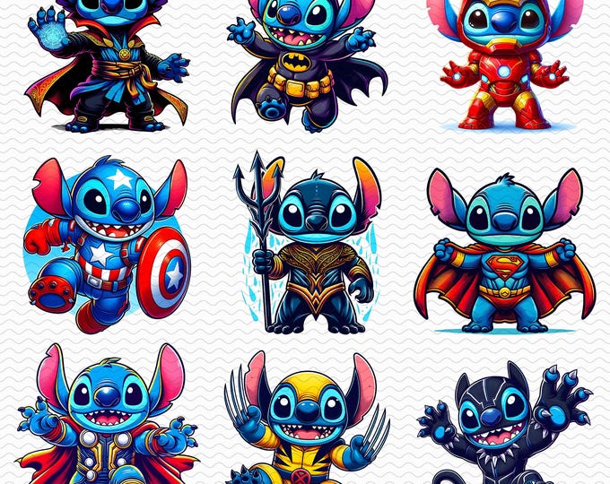 Stitch Hero PNG Bundle, Cute Stitch Png, Stitch Svg, Stitch Kids ...