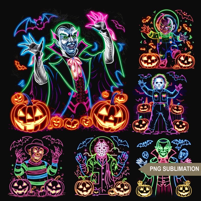 Neon Halloween PNG, Horror Halloween Wall Art Png, Neon Friends Horror ...
