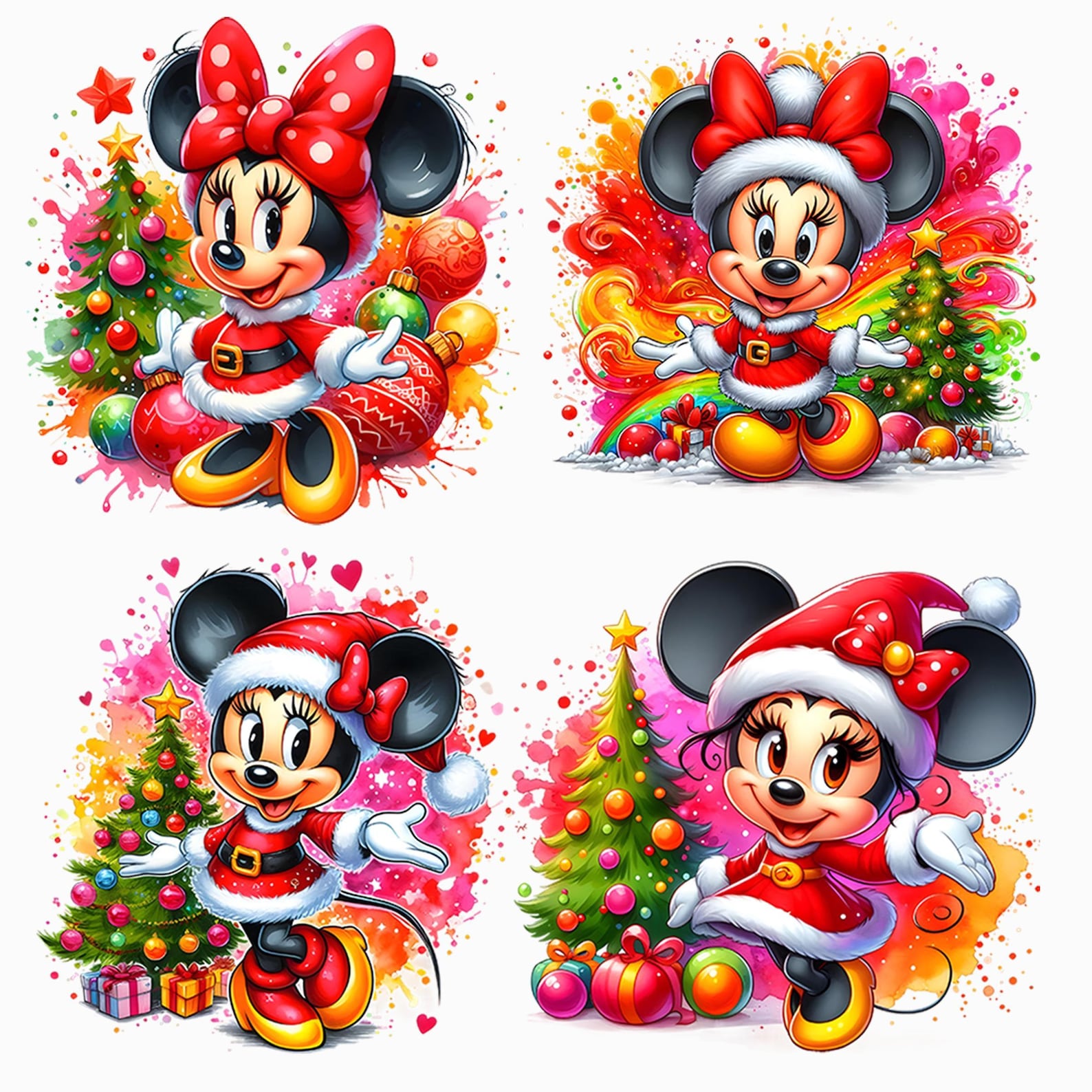 Colorful Minnie Mouse Christmas Design Png, Minnie Design PNG, Minnie ...