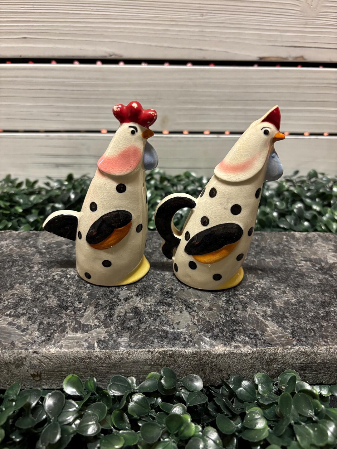 Vintage Polka Dot Long Neck Rooster and Hen Salt and Pepper Shakers - Etsy