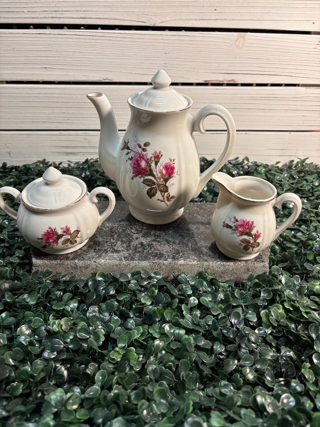 Vintage Porcelain Rose Tea Set - Etsy