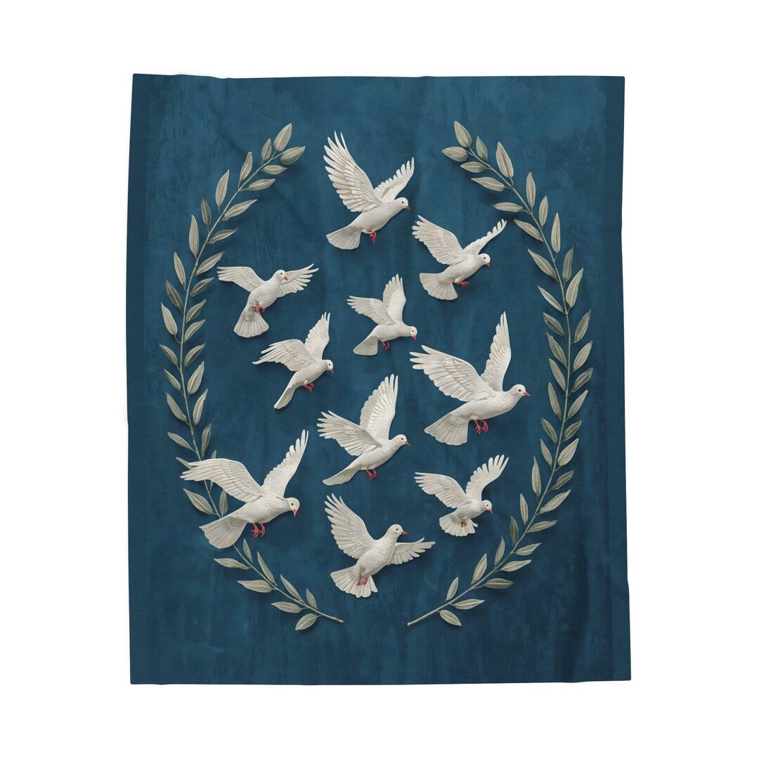 White Doves Laurel Wreath Velveteen Plush Blanket | Peace Bird Throw - Etsy