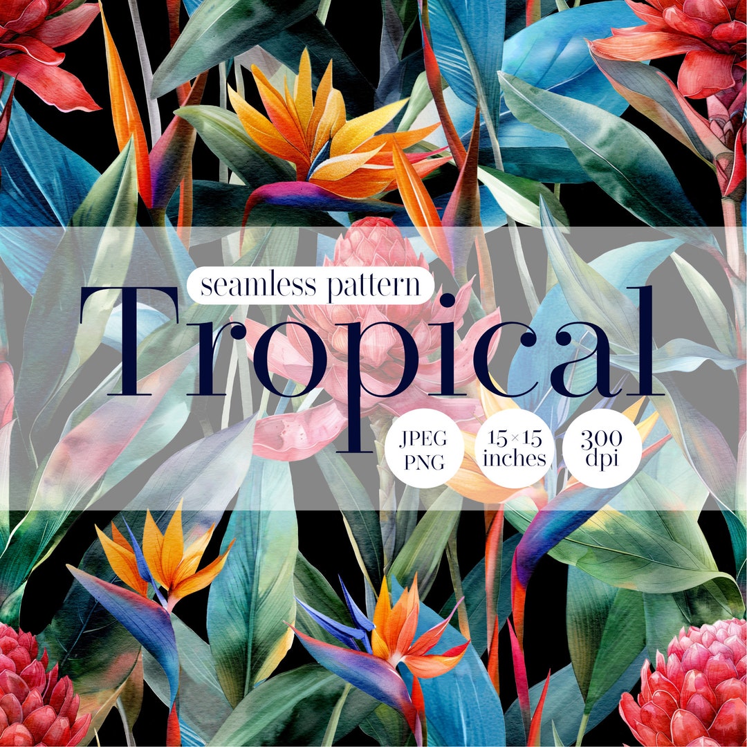 Tropical Seamless Pattern in Watercolor Style, Flowers Exotic, Floral ...