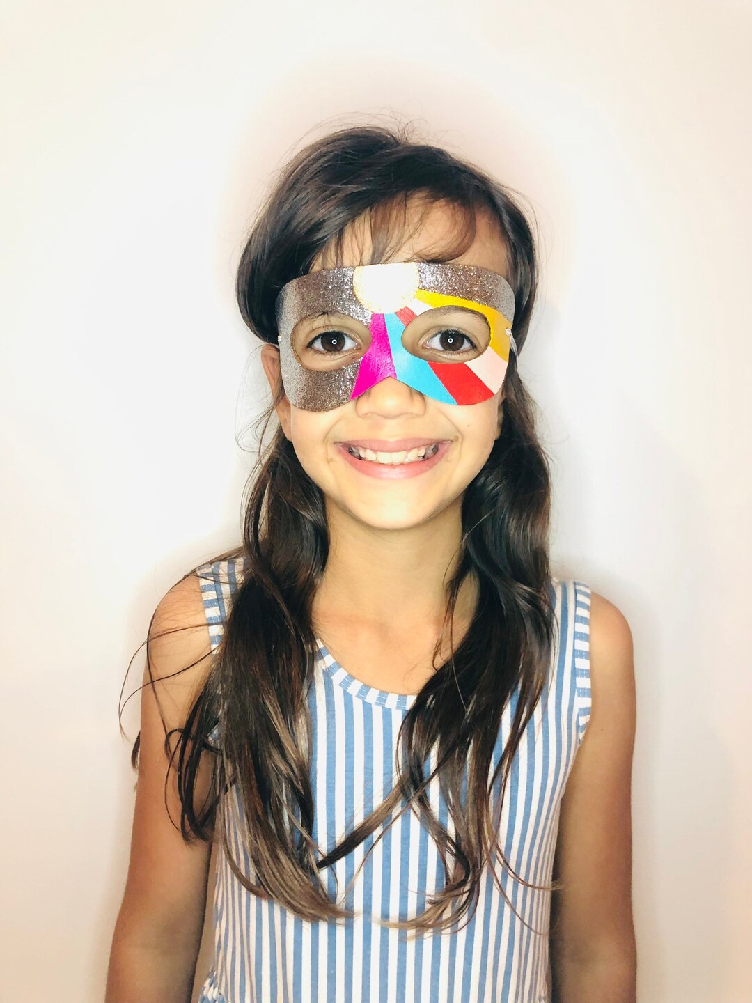 Rainbow Superhero Silver Glitter Mask - Leather - Costume - Cosplay ...