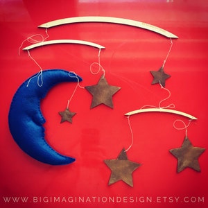 The Man in the Moon Mobile - Midnight Blue Moon With Gold Stars - Baby ...