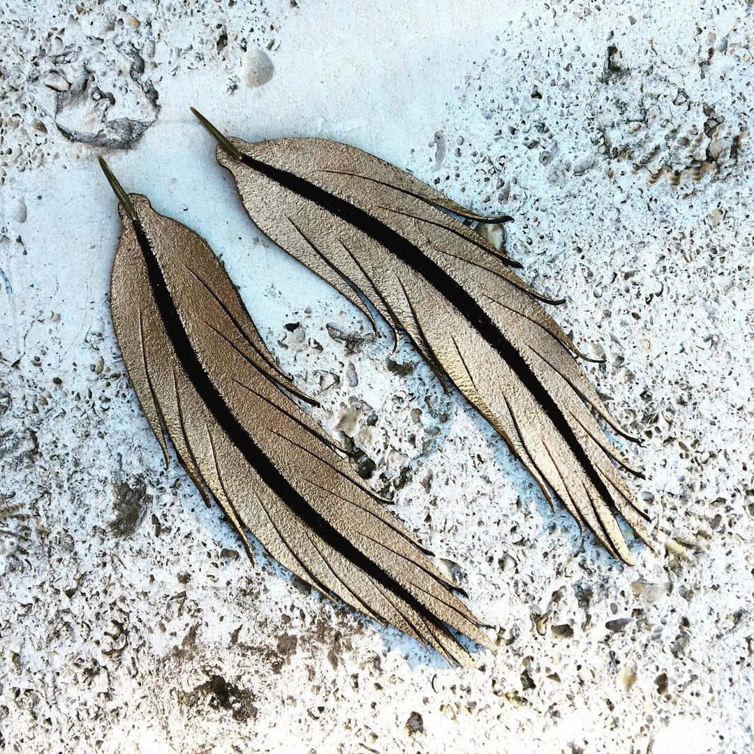 LONG Feather Earrings - Leather Feather Jewelry - 6.25" Black Suede ...