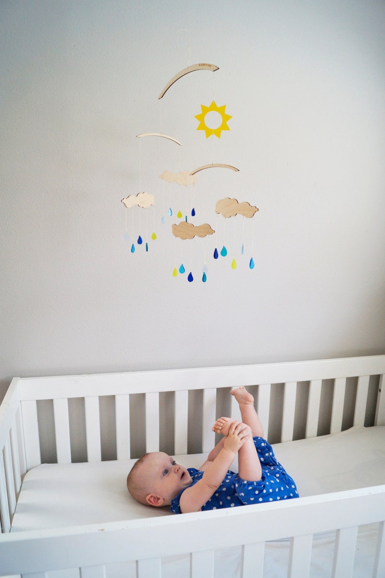 Rain Rain Go Away Mobile 2 Cloud Mobile Wooden Mobile | Etsy