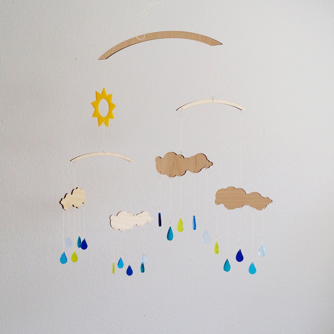 Rain Rain Go Away Mobile # 2 - Cloud Mobile - Wooden Mobile - Nursery ...