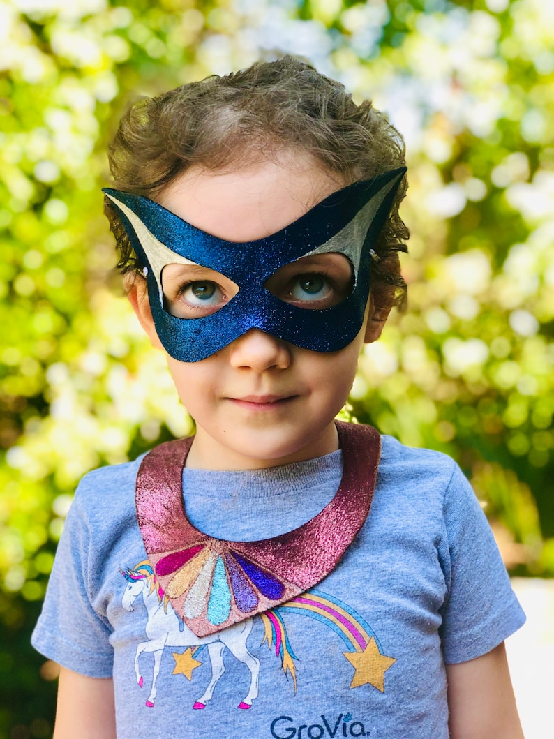 Glitter Blue and Silver Superhero Mask - Superhero Costume Mask ...