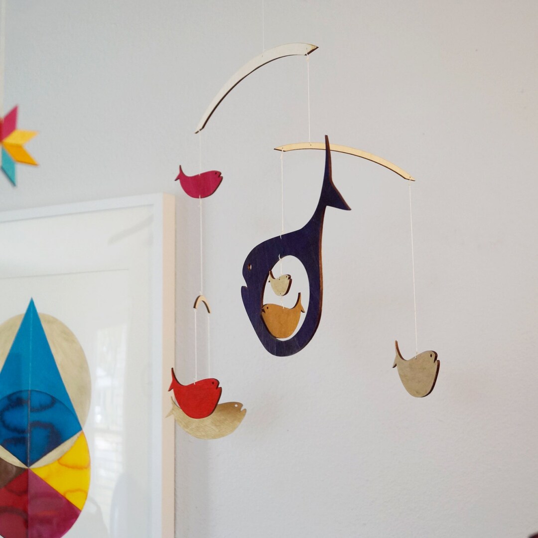 Fish & Whale Mobile Fish Baby Mobile Wooden Mobile Red, Fushcia, Purple ...