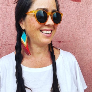 Short Feather Earrings - Leather Feather Earrings - 4.5" Amber Suede ...