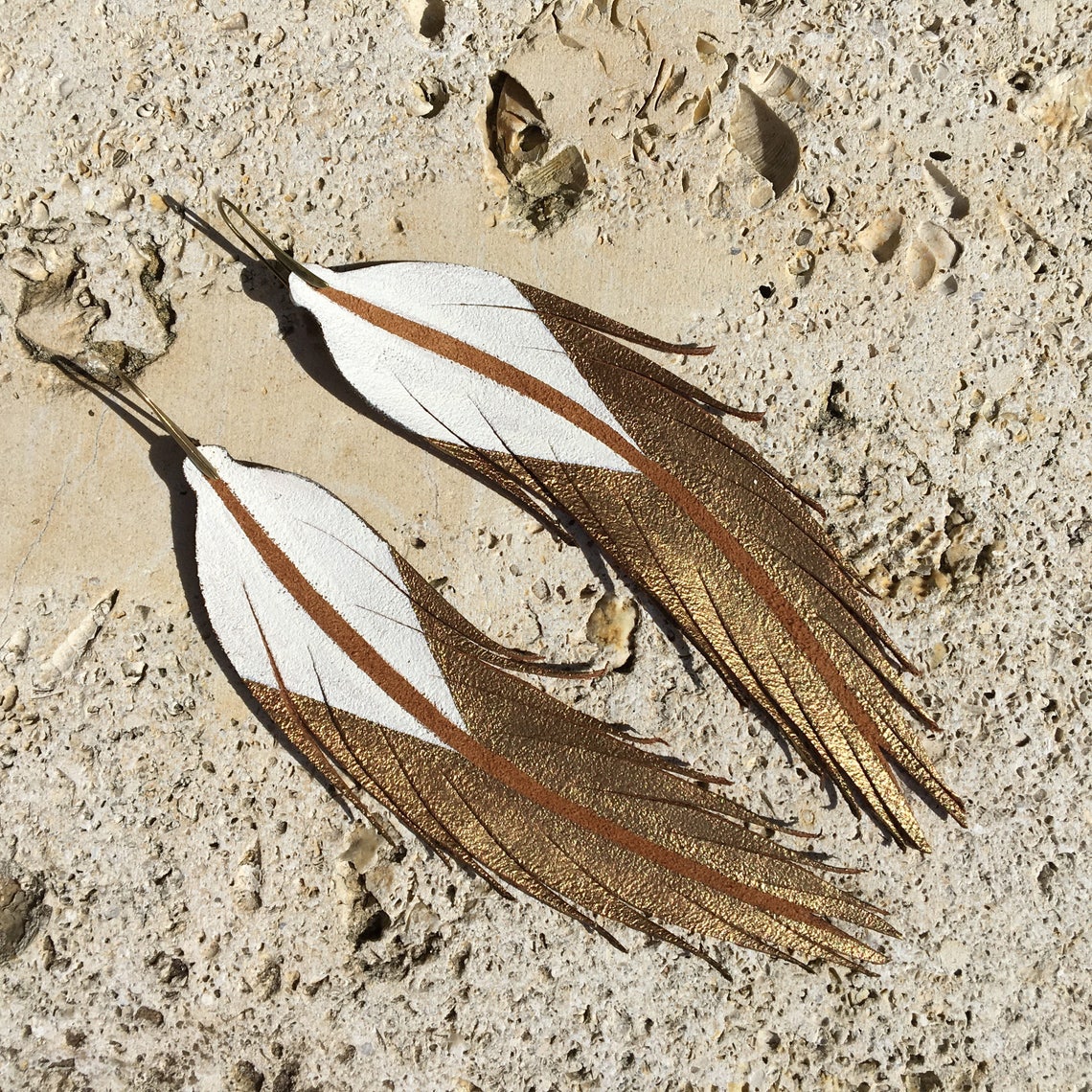 LONG Feather Earrings Leather Feather Jewelry 6.25 | Etsy
