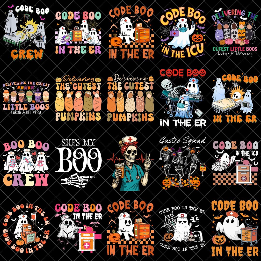 Code Boo in the ER ICU PNG Bundle, Halloween Nurse Doctor Ghost Png ...