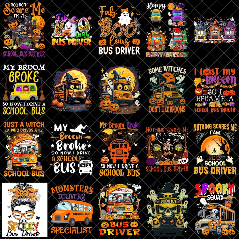 Halloween School Bus Driver PNG Bundle, My Broom Broke Ghost Png, Fab ...