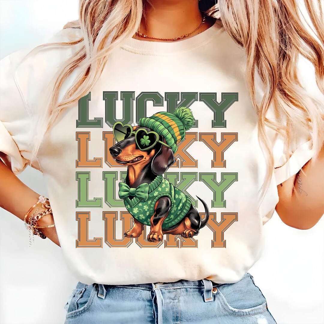 Dachshund Lucky Png, Irish Dog Png, Shamrock Dog Png, Lucky Green Bow ...