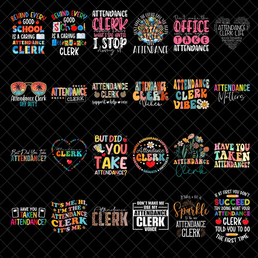 Attendance Clerk PNG Bundle, School Office Staff Sublimation Design ...