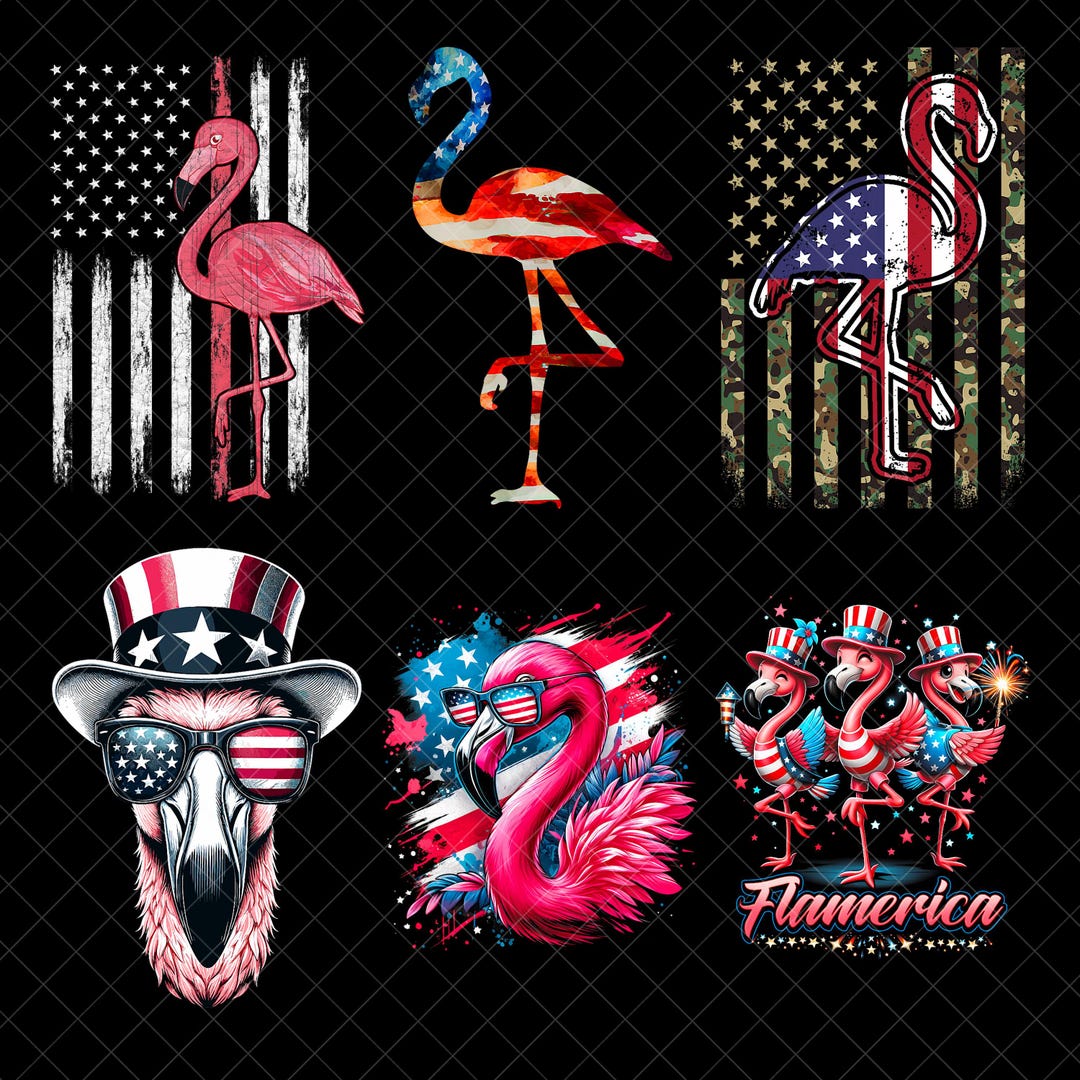 4th of July Flamingo Png Bundle, American Flag Flamerica Png, American ...