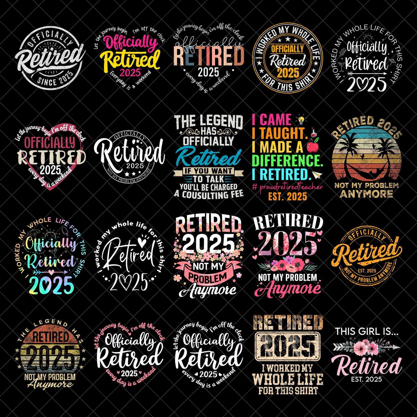 2025 Officially Retired Png Bundle, Retirement Png, 2025 Retired Png ...