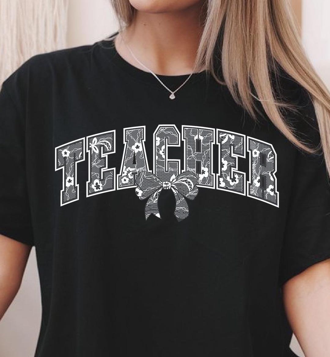 Lace Teacher Coquette Bow Pencil Png, Coquette Bow Teacher Png, Varsity ...