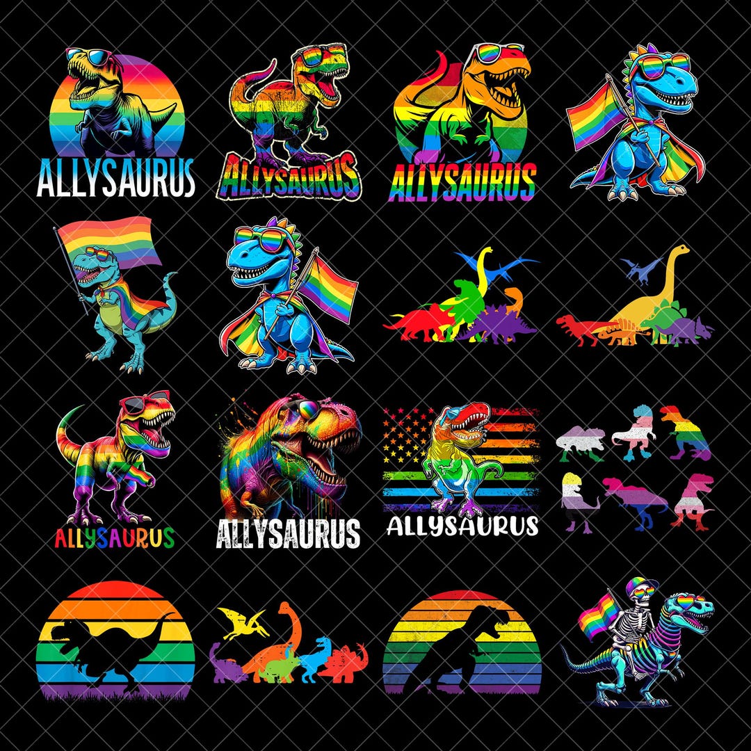 Rainbow Dinosaur PNG Bundle, LGBTQ Ally Saurus Png, Pride T-rex Png ...