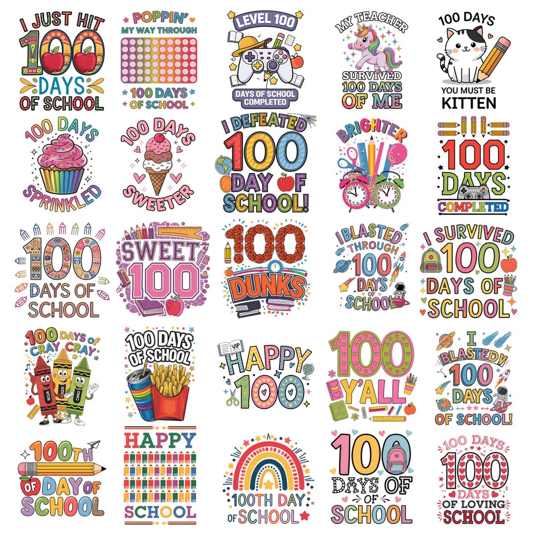100 Day of School Bundle Png, 100 Day of School Png, Brushstroke 100 ...